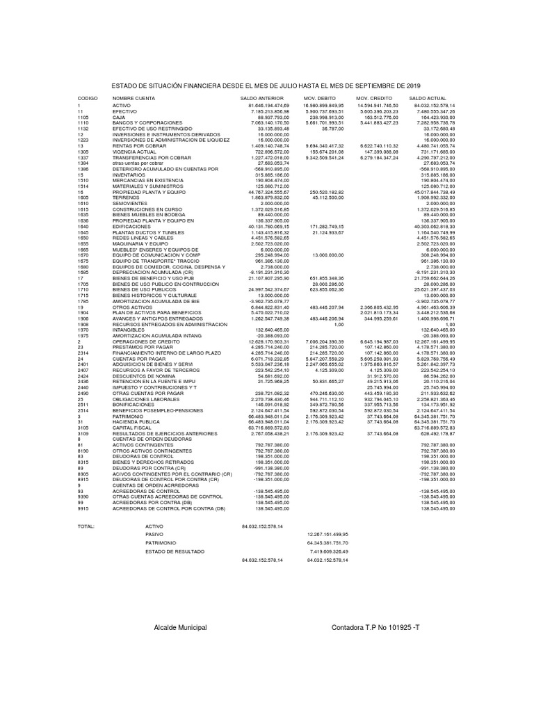 BALANCE GENERAL SEPTIEMBRE (Modelo) | PDF | Contabilidad | Hoja de balance