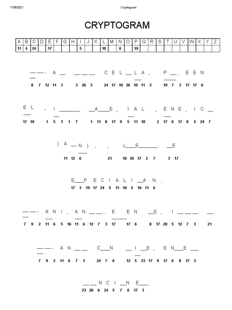 Cryptogram - Las Celulas Se Especializan | PDF | Word Puzzles | Puzzles