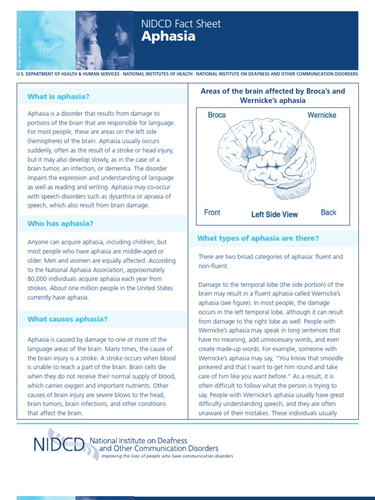 Aphasia: NIDCD Fact Sheet | PDF | Aphasia | Speech