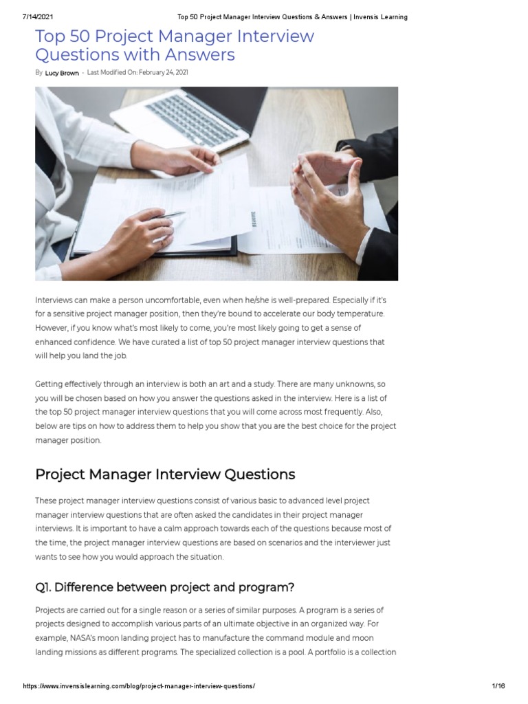 Top 50 Project Manager Interview Questions & Answers - Invensis ...