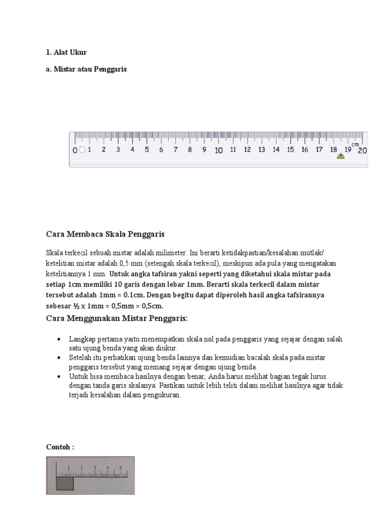 Alat Ukur A. Mistar Atau Penggaris: Cara Membaca Skala Penggaris | PDF