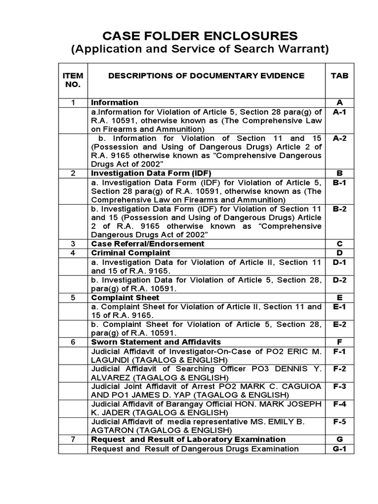 Case Folder Enclosures | PDF | Common Law | Legal Action