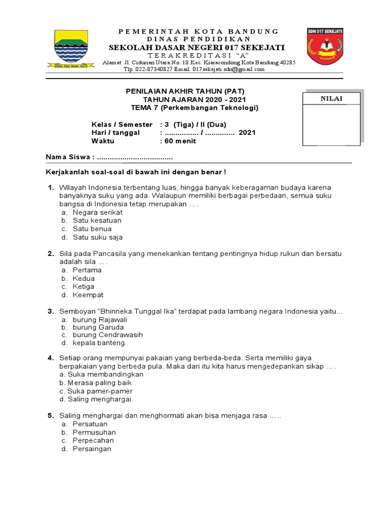 Kelas 3 Soal PTS Tema 7 | PDF
