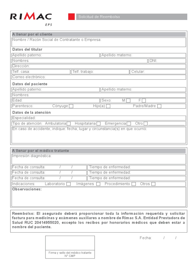 Solicitud Reembolso EPS Rimac | PDF