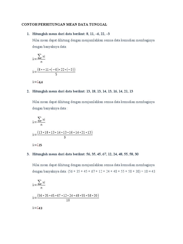 Contoh Perhitungan Mean Data Tunggal | PDF | Metode & Bahan Ajar