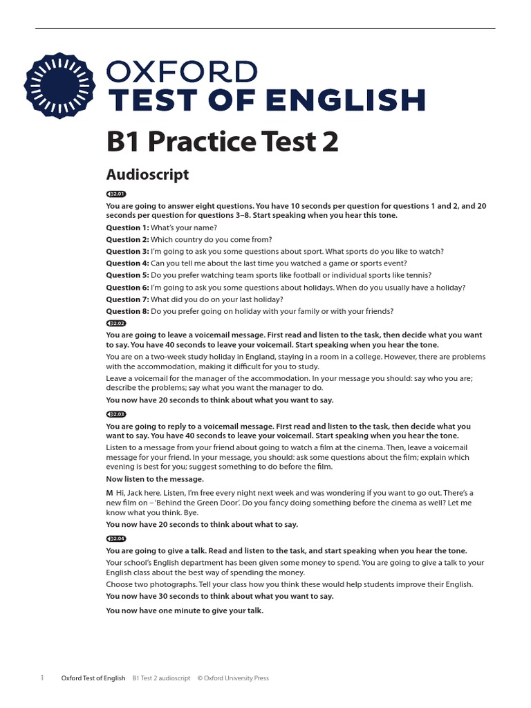 Oxford B1 English Test Audioscript | PDF