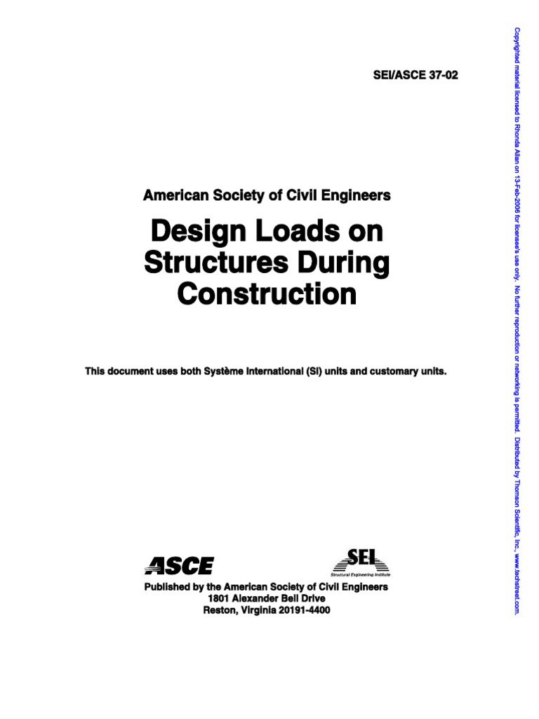 ASCE SEI 37-02 Design Loads On Structures During Construction | PDF