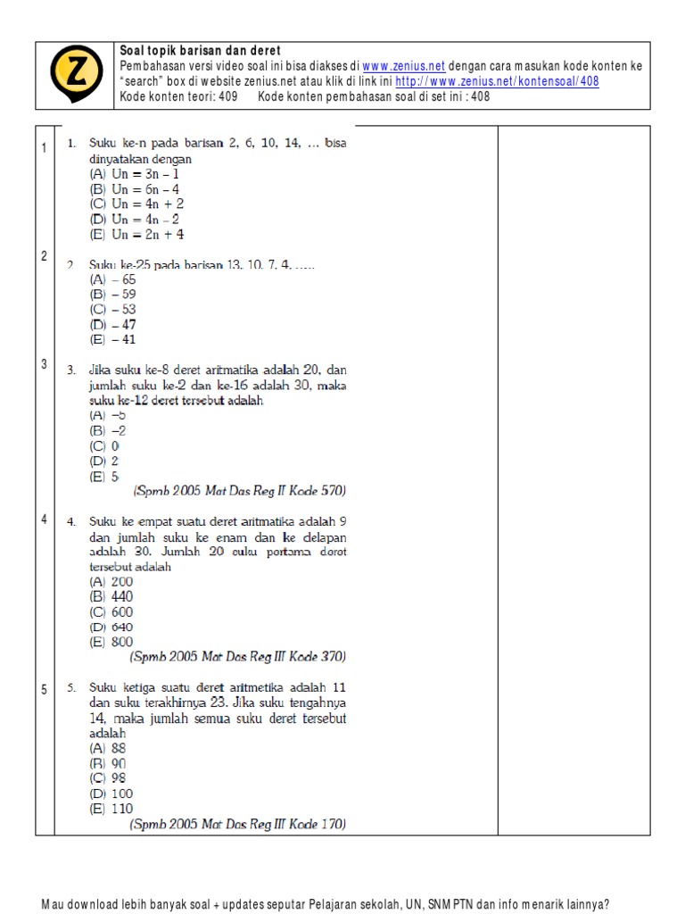 Zenius Module SNMPTN: Soal Teori Barisan Dan Deret | PDF