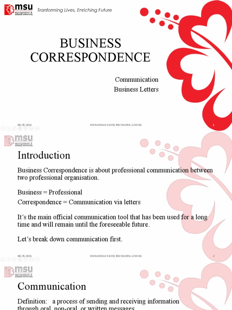 Business Correspondence (Business Letters) | PDF | Communication ...