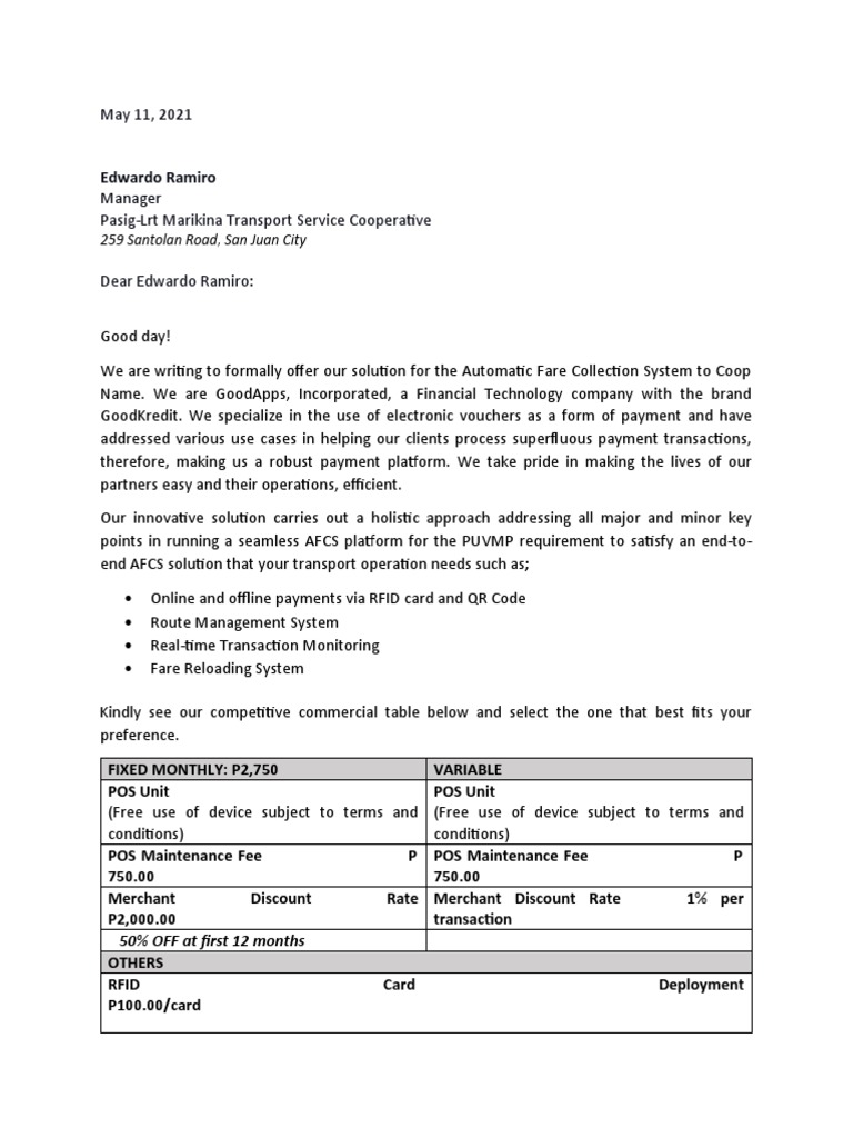 A Competitive Proposal for an Automatic Fare Collection System Offering ...