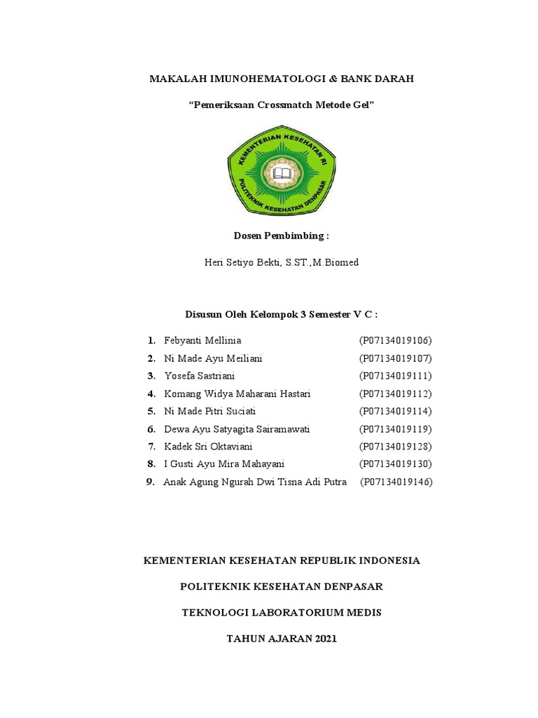 Pemeriksaan Crossmatch Metode Gel | PDF