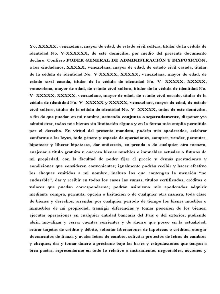 Modelo de Poder General Con Mención Apostilla | PDF | Propiedad ...