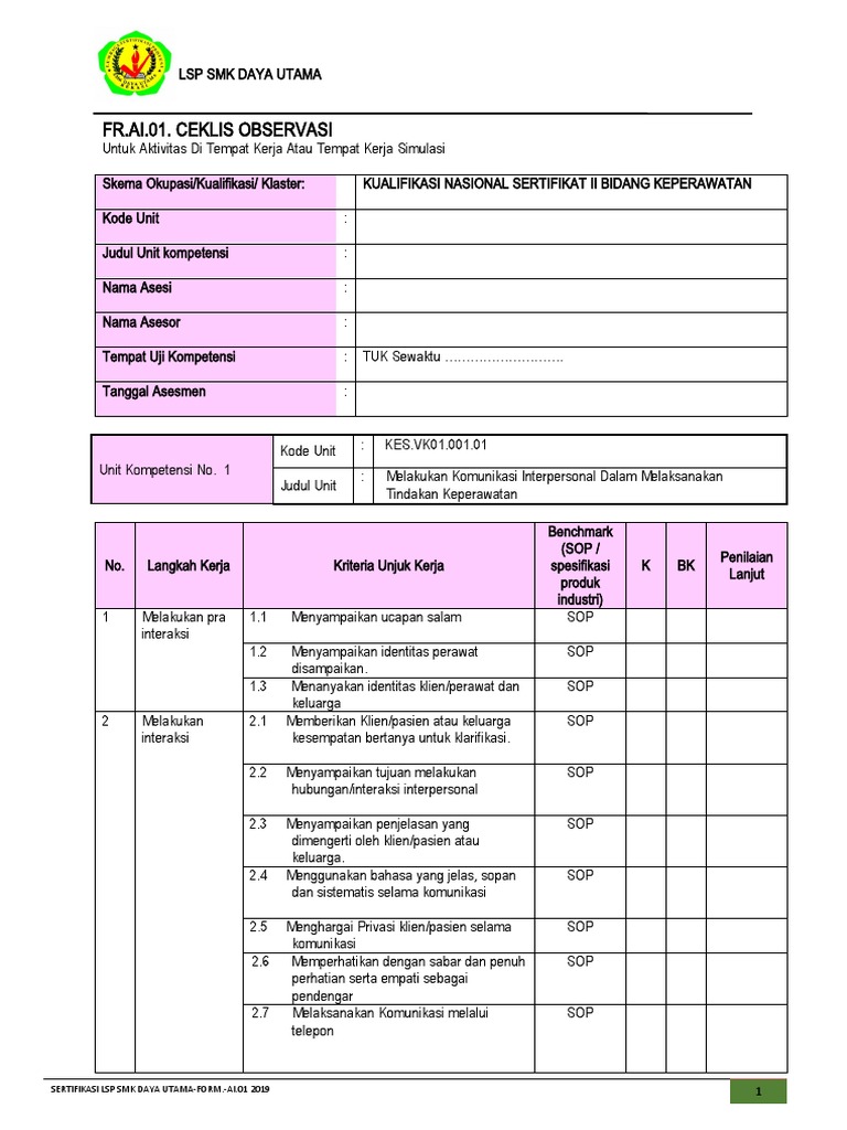 FR - Ai.01 Ceklis Observasi | PDF