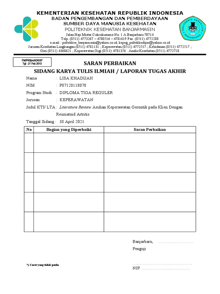Form Saran Perbaikan Sidang Kti | PDF