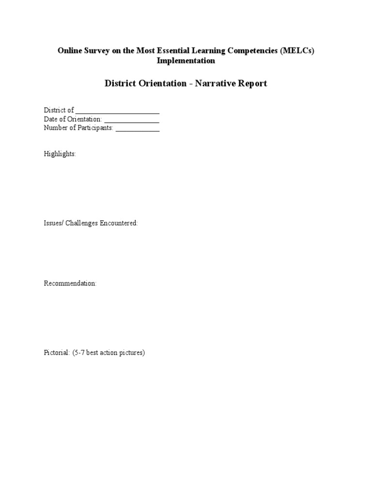 MELC Orientation Narrative Report Format | PDF