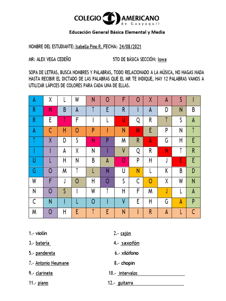 Sopa de Letras 5to de Básica | PDF