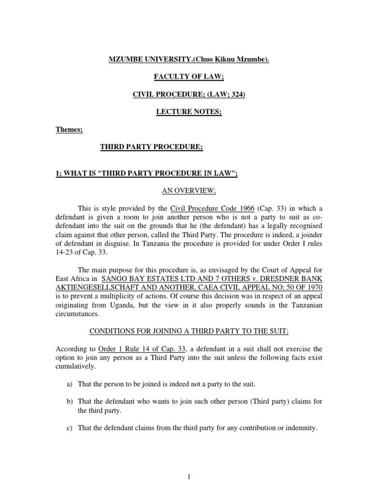MZUMBE UNIVERSITY. (Chuo Kikuu Mzumbe) - Faculty of Law Civil Procedure ...