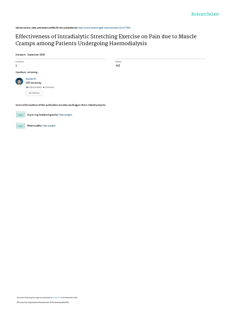 Effectiveness of Intradialytic Stretching Exercise On Pain Due To ...