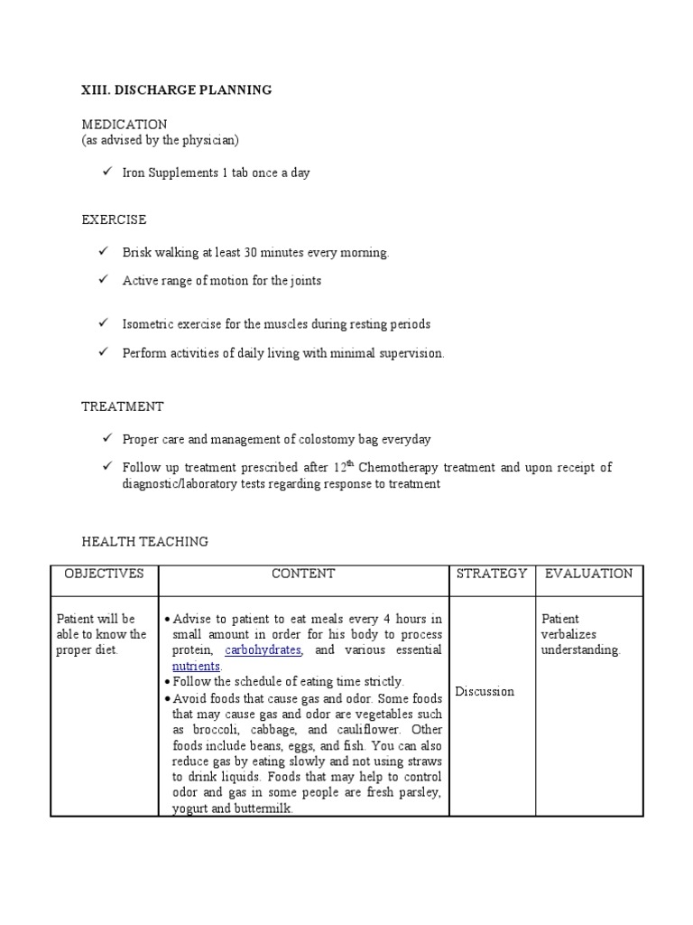 Discharge Planning for Colostomy Care | PDF | Drink | Foods