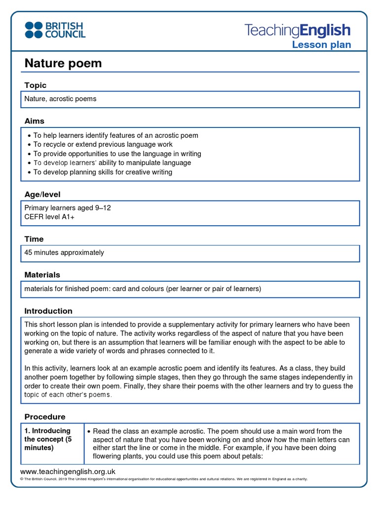 Lesson Plan-Kids-Nature-Poem | PDF | Poetry | Lesson Plan