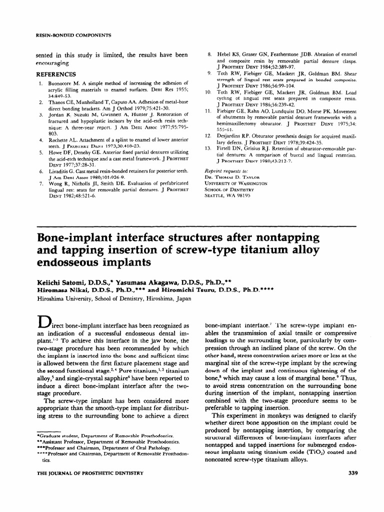 Bone-Implant Interface Structures After Nontapping and Tapping ...