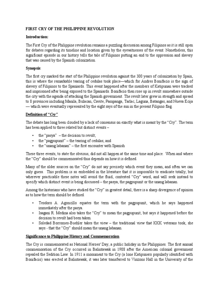 First Cry of The Philippine Revolution | PDF | Wars Of Independence ...