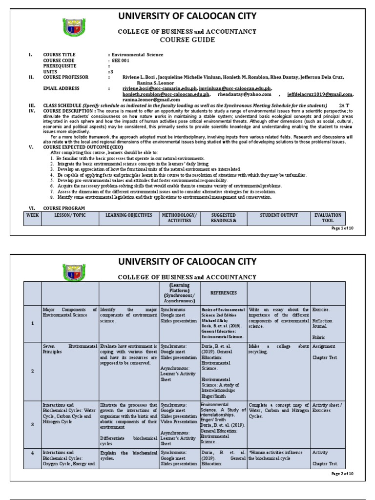 CBA Course Guide GEE001. | PDF | Sustainability | Natural Environment