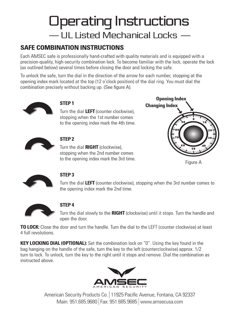Operating Instructions: UL Listed Mechanical Locks | PDF | Equipment ...