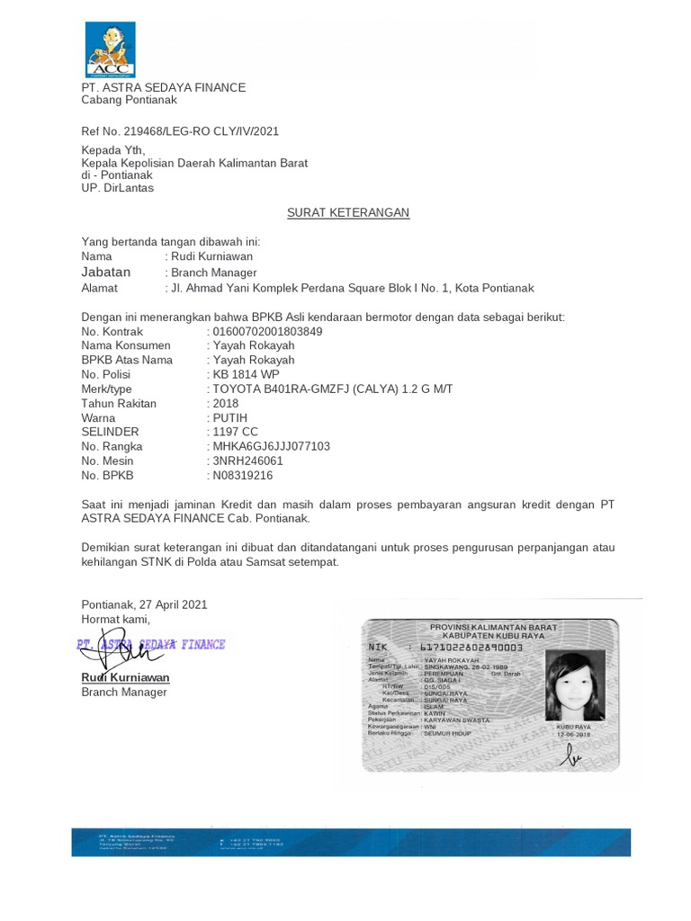 Contoh Perpanjangan STNK | PDF