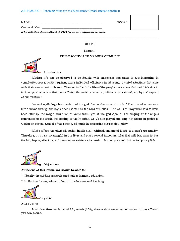 Philosophy and Values of Music: AS19 MUSIC - Teaching Music in The ...