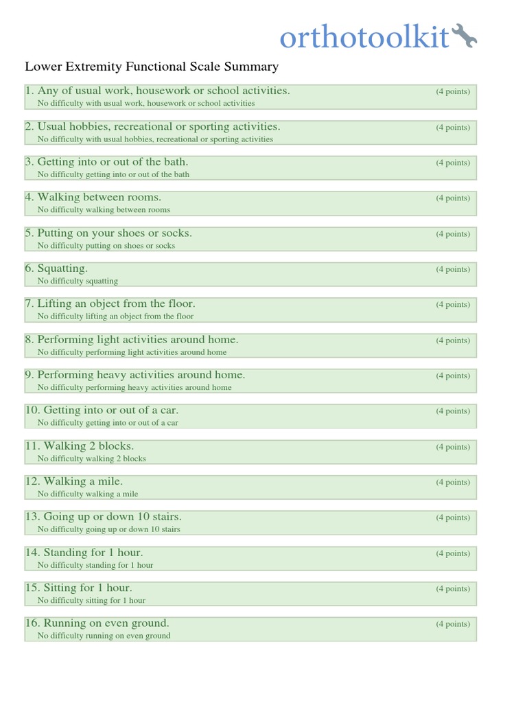 OrthoToolKit Lower Extremity Functional Scale Score Report | PDF ...