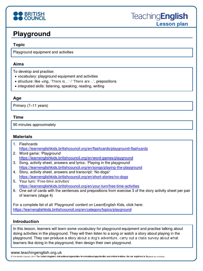 Lesson Plan Playground | PDF | Flashcard | Playground