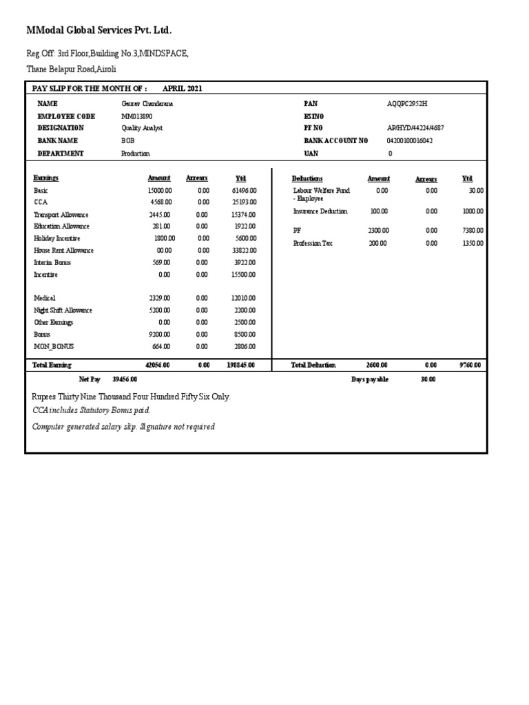 April 2021 PAYSLIP | PDF | Taxation | Government