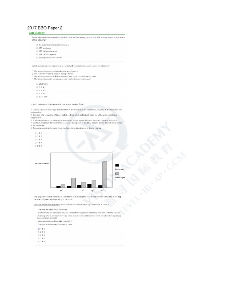 2017 BBO Biology Paper 2 | PDF | Science & Mathematics