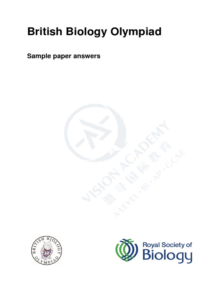 British Biology Olympiad: Sample Paper Answers | PDF