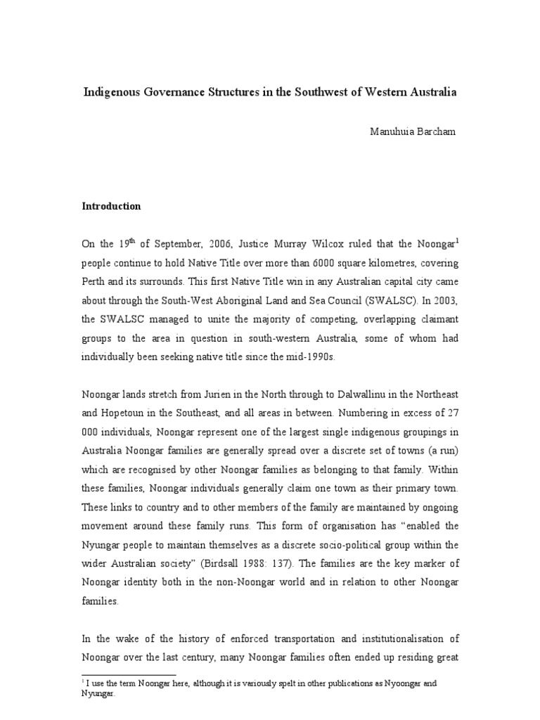 Indigenous Governance Structures in The Southwest of Western Australia ...