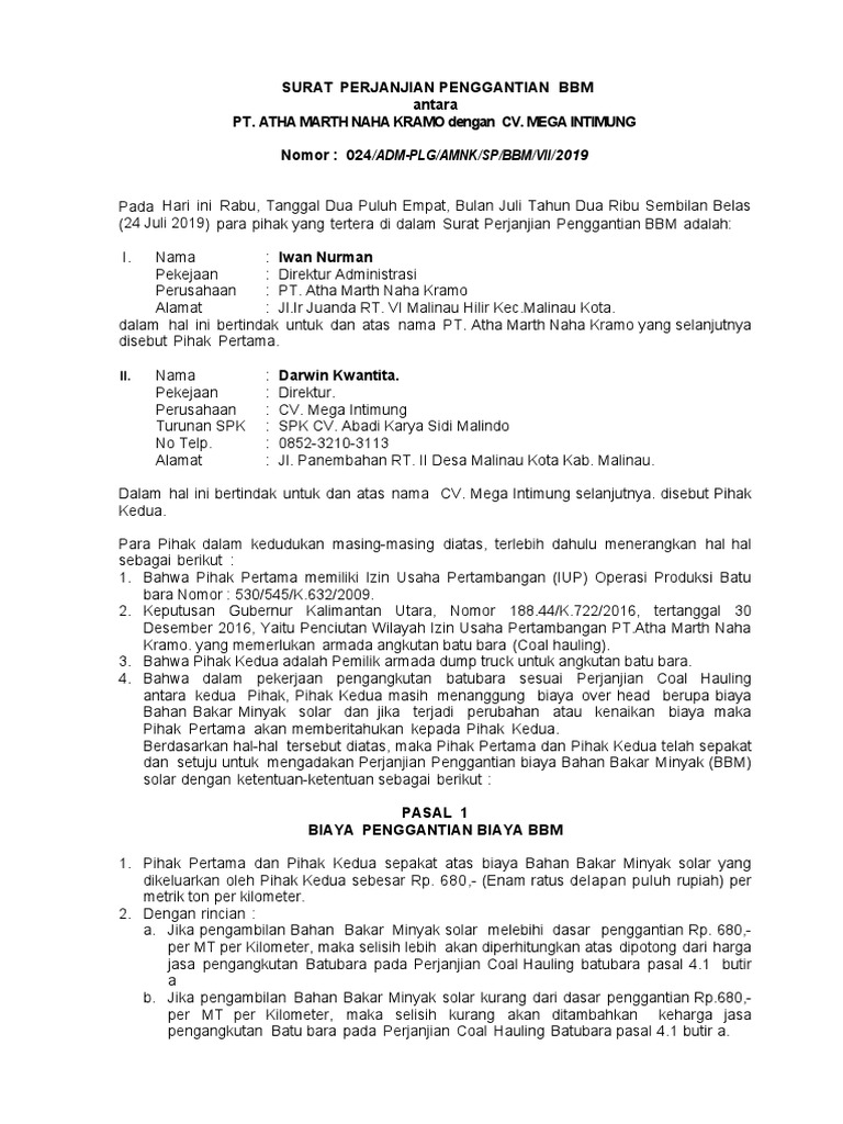 0002.SP Master Kontrak BBM | PDF