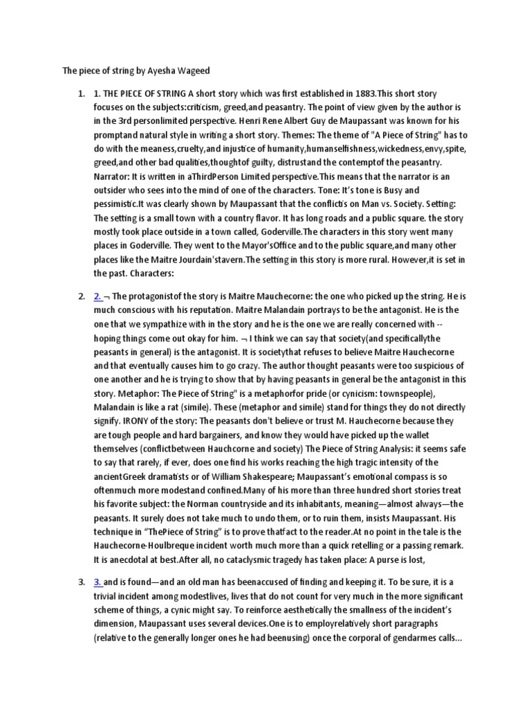 The Piece of String by Ayesha Wageed | PDF | Narration | Plot (Narrative)