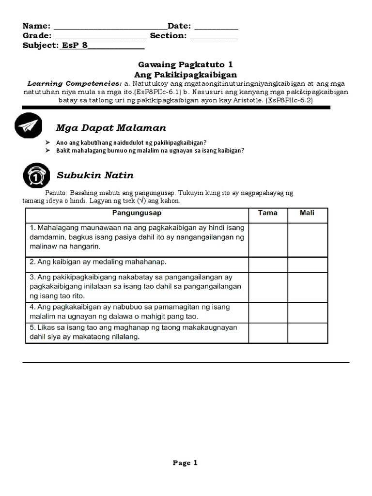 Activity Sheet Esp 8 Pdf