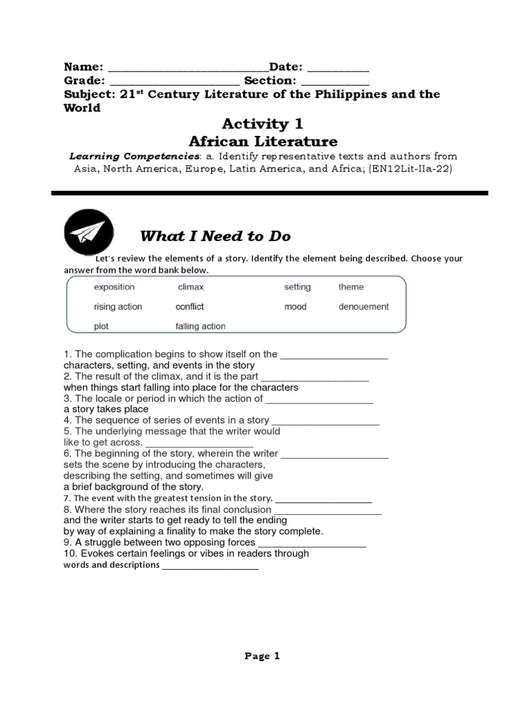 Activity Sheet Format-21st Century Literature | PDF | Poetry | Writers
