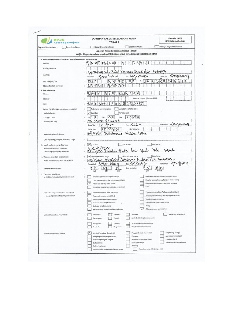 Form BPJS TK Tahap 1 | PDF