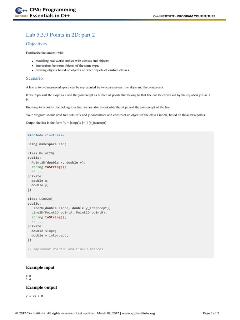 CPA: Programming Essentials in C++: Lab 5.3.9 Points in 2D: Part 2 ... CPA: Programming Essentials in C++: Lab 5.3.9 Points in 2D: Part 2 ...