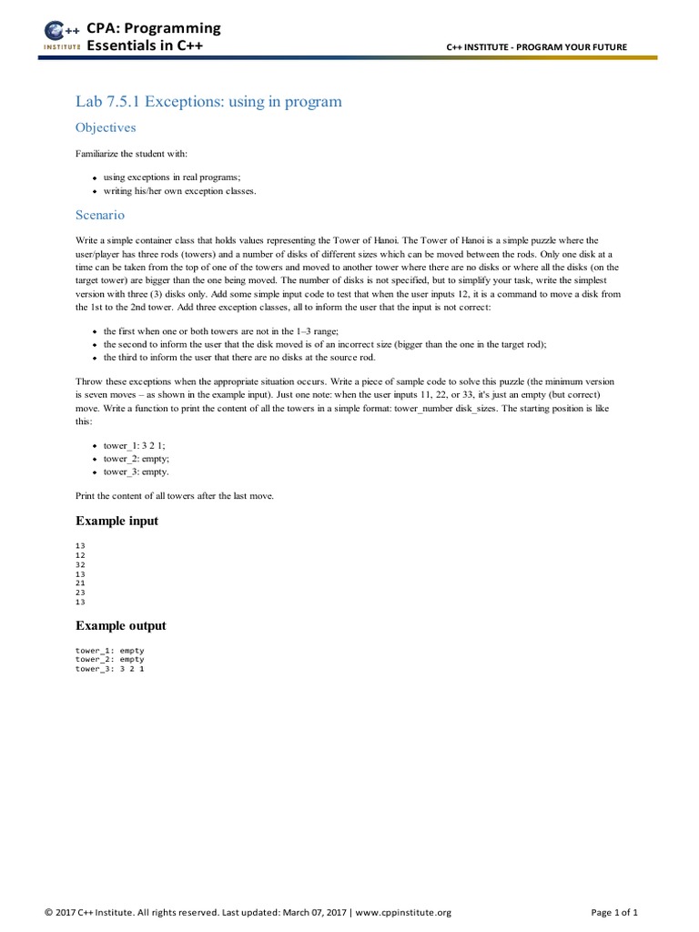 Cpa Programming Essentials In C Lab 751 Exceptions Using In Program Pdf 2938