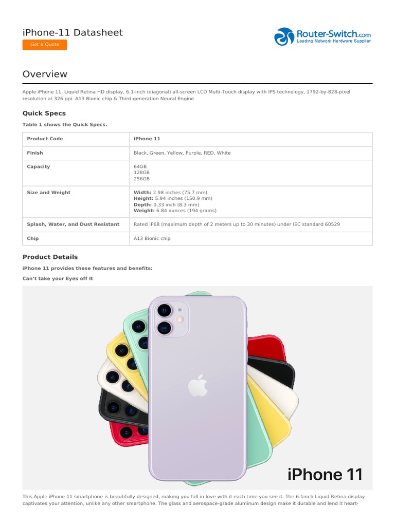 iPhone 11 Spec Sheet | PDF | I Phone | Apple Inc.