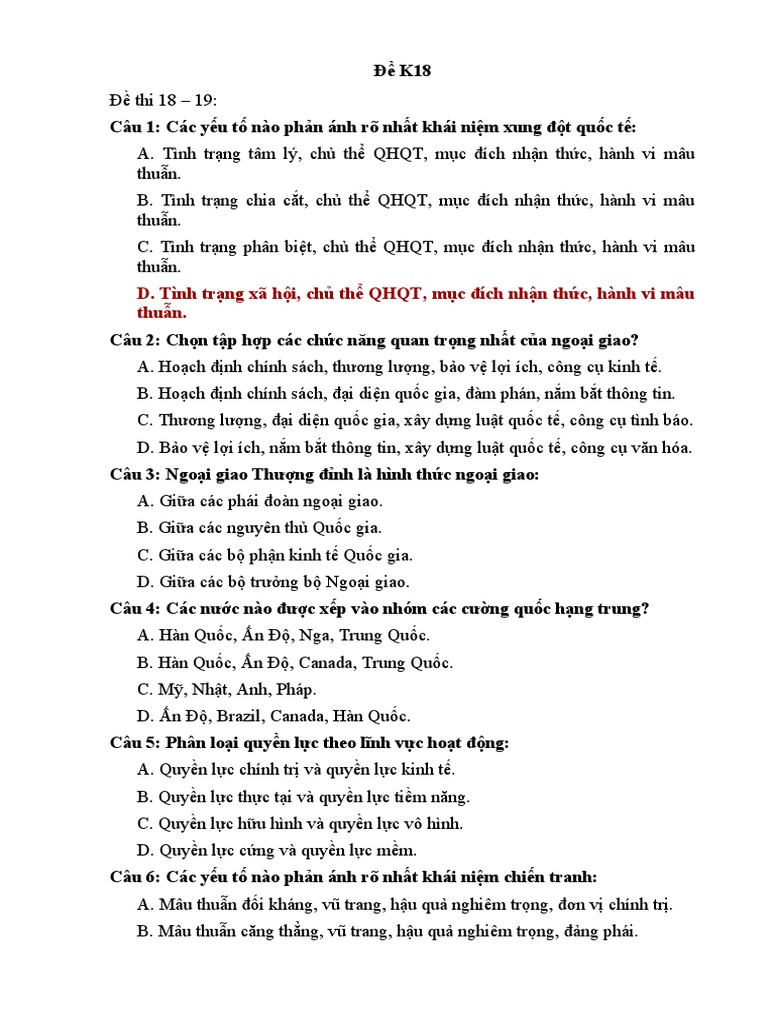 Đề QHQT K18 | PDF