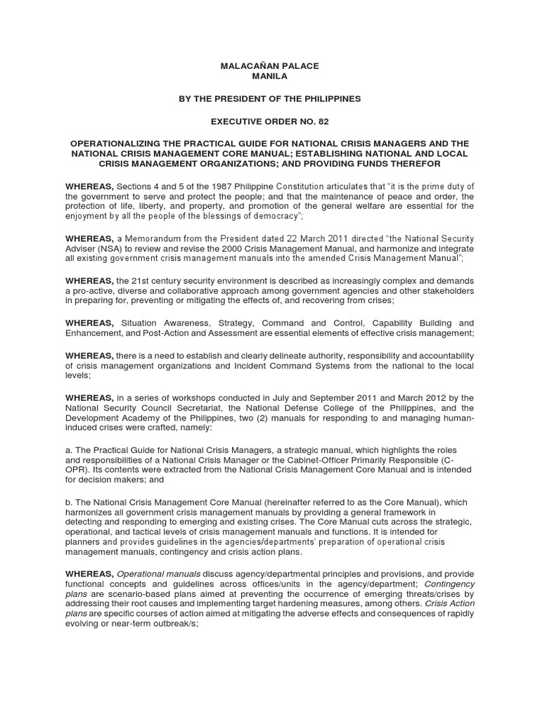 Executive Order No. 82 S 2012 - 1612491791 | PDF | Crisis Management ...
