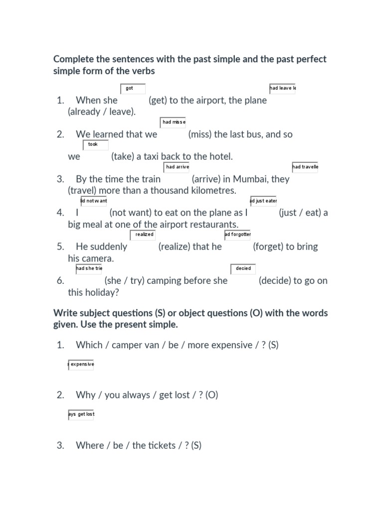 Past Tense Verb Exercises | PDF | Banana
