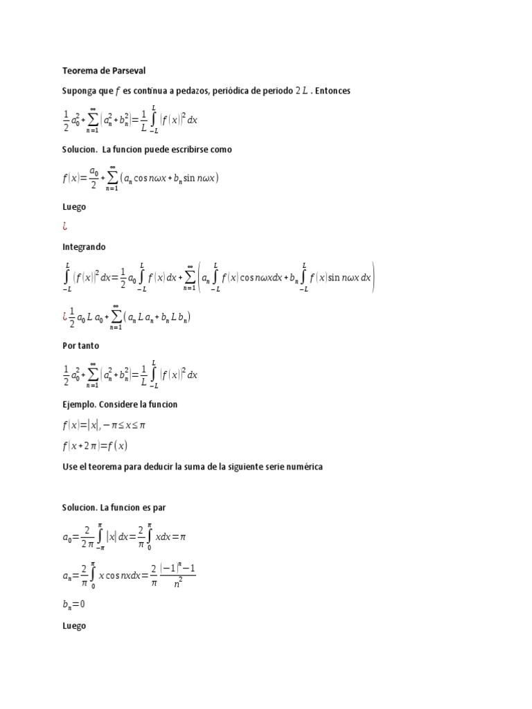 Teorema de Parseval | PDF | Integral | Lógica matemática