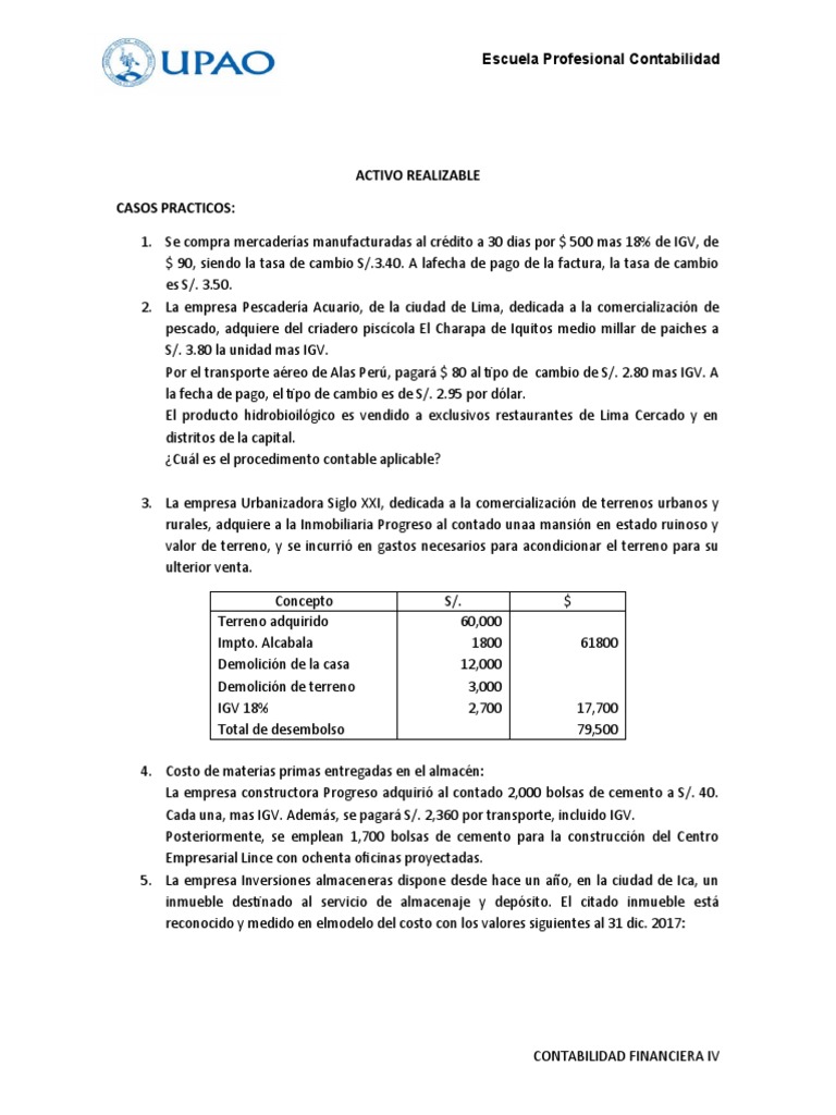 Casos Prácticos de Activo Realizable en Contabilidad | PDF ...