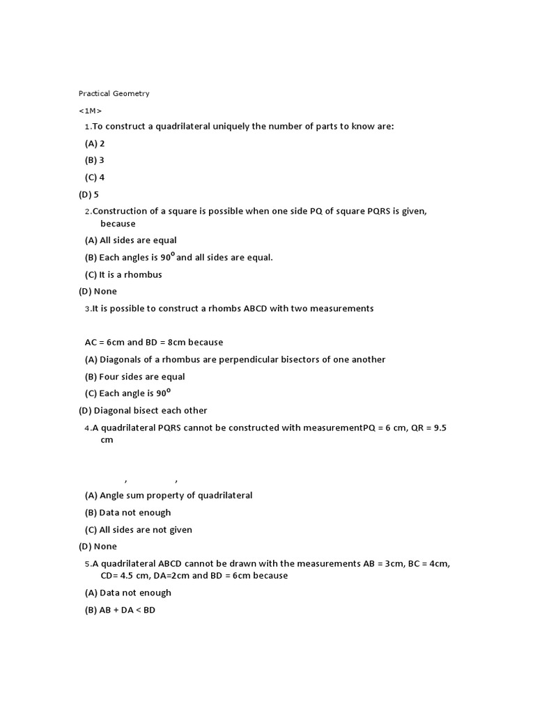 CBSE Class 8 Practical Geometry Worksheet | PDF | Elementary ...
